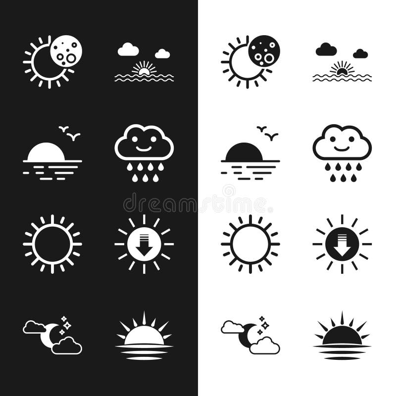 Set Cloud with Rain, Sunset, Eclipse of the Sun, and Moon and Stars ...