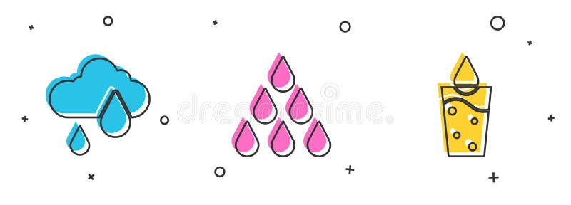 Set Cloud with Rain, Water Drop and Glass Water Icon. Vector Stock ...