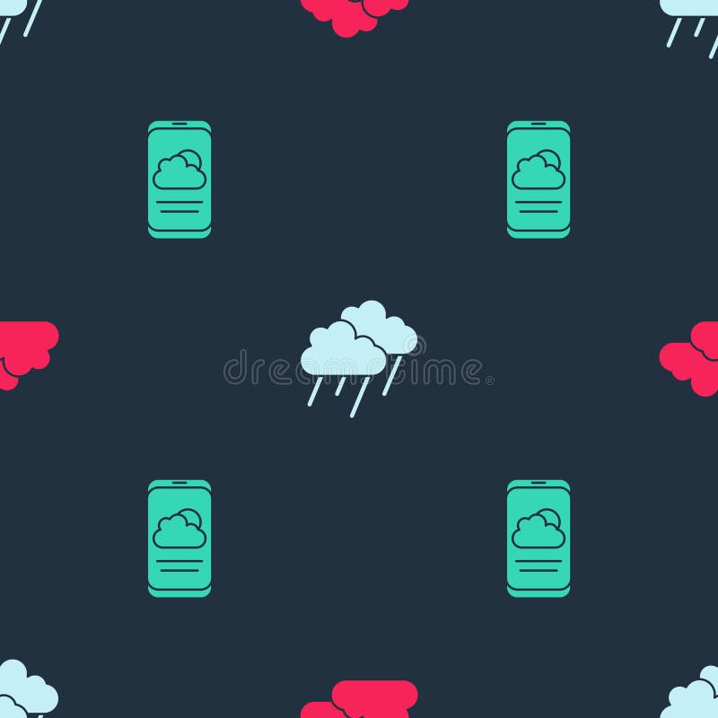 Set Cloud, with Rain and Weather Forecast on Seamless Pattern. Vector ...