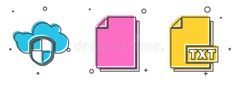 Set Cloud and Shield, Document and TXT File Document Icon. Vector Stock ... Set Cloud and Shield, Document and TXT File Document Icon. Vector Stock ...