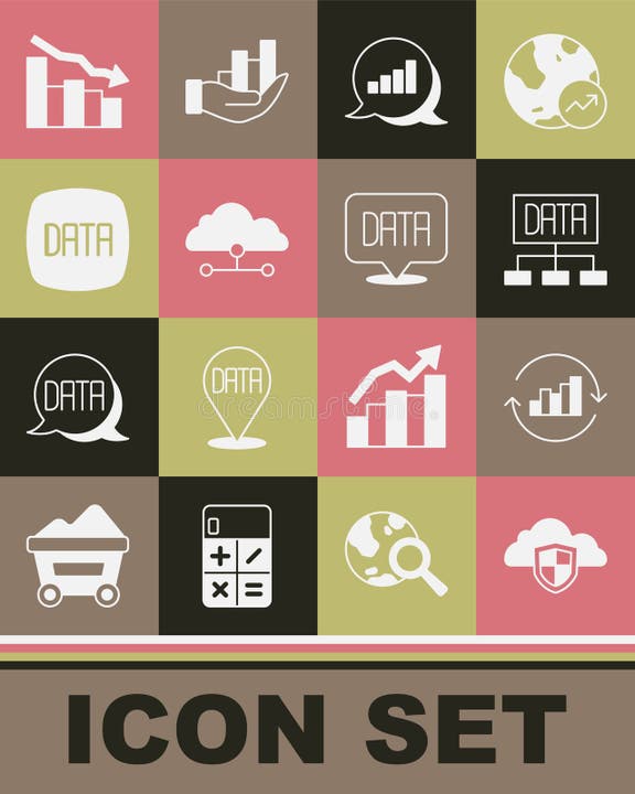 Set Cloud and Shield, Pie Chart Infographic, Data Analysis, Network Cloud Connection, Financial ...