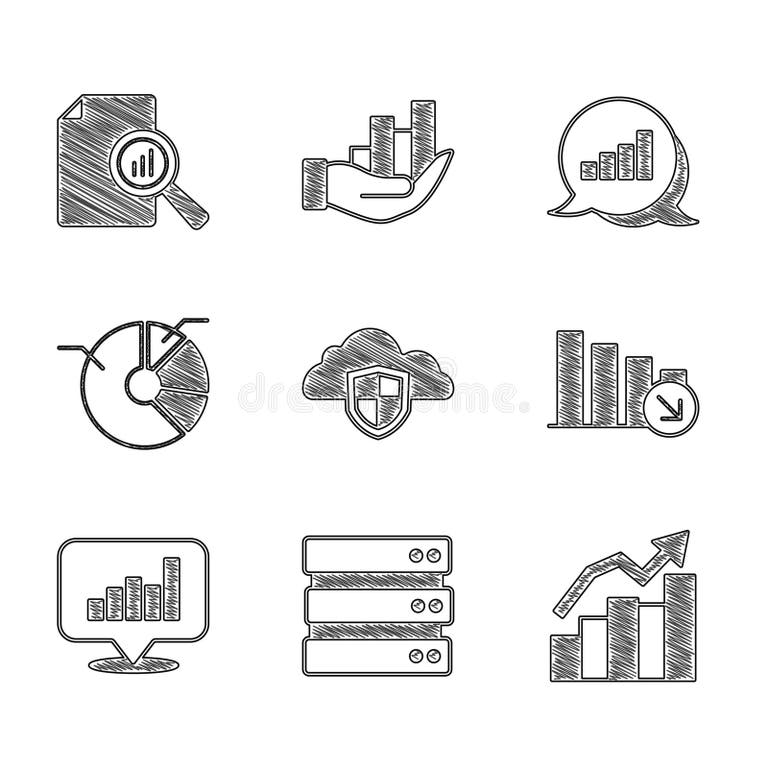 Set Cloud and Shield, Server, Financial Growth, Decrease, Pie Chart Infographic, and Document ...