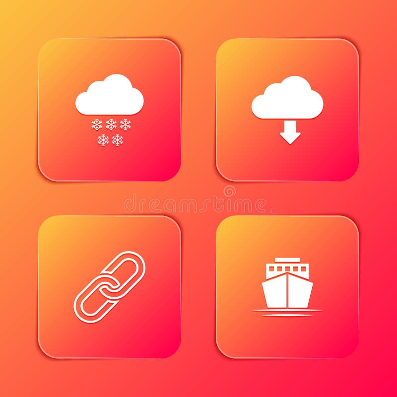Set Cloud with Snow, Download, Chain Link and Ship Icon. Vector Stock ...