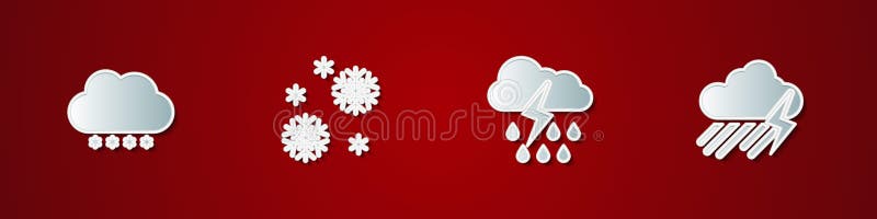 Set Cloud with Snow, Snow, Rain and Lightning and Icon. Vector Stock ...