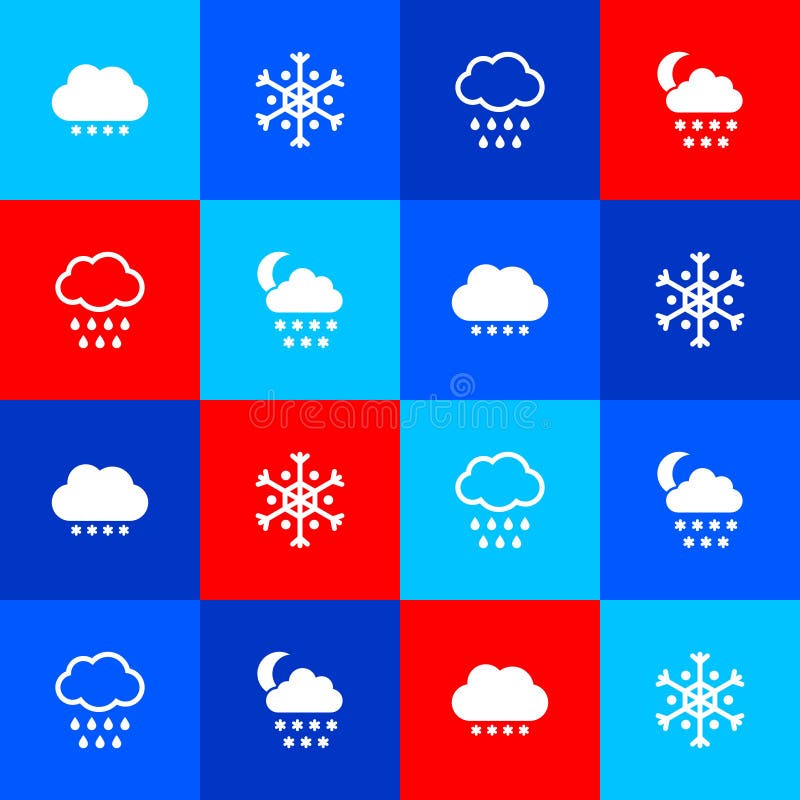 Set Cloud with Snow, Snowflake, Rain and and Moon Icon. Vector Stock ...
