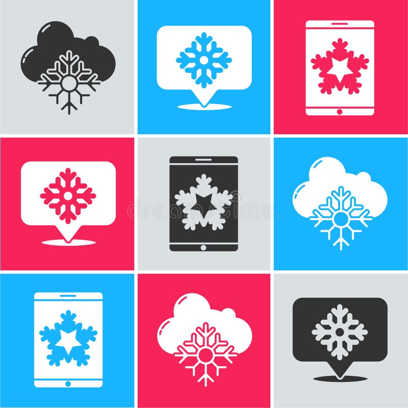 Set Cloud with Snow, Snowflake with Speech Bubble and Christmas on ...
