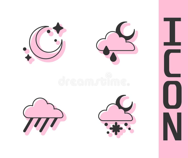 Set Cloud with Snow and Sun, Moon Stars, Rain and Moon Icon. Vector ...