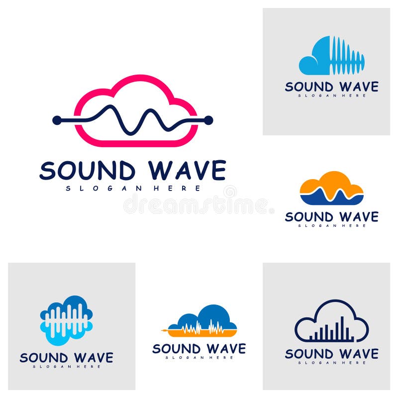 Set of Cloud with Sound Wave Logo Design Concept Vector. Sound Wave ...