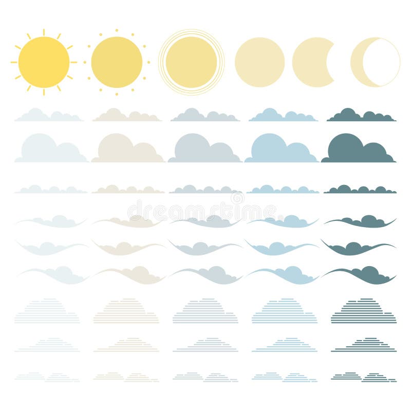 Set of Cloud, Sun and Moon. Weather Symbol Collection. Stock Vector ...