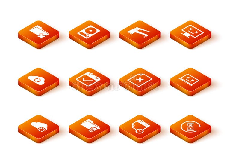 Set Cloud Sync Refresh, Delete Folder, , Calendar with Check Mark, and Clock and File Document ...
