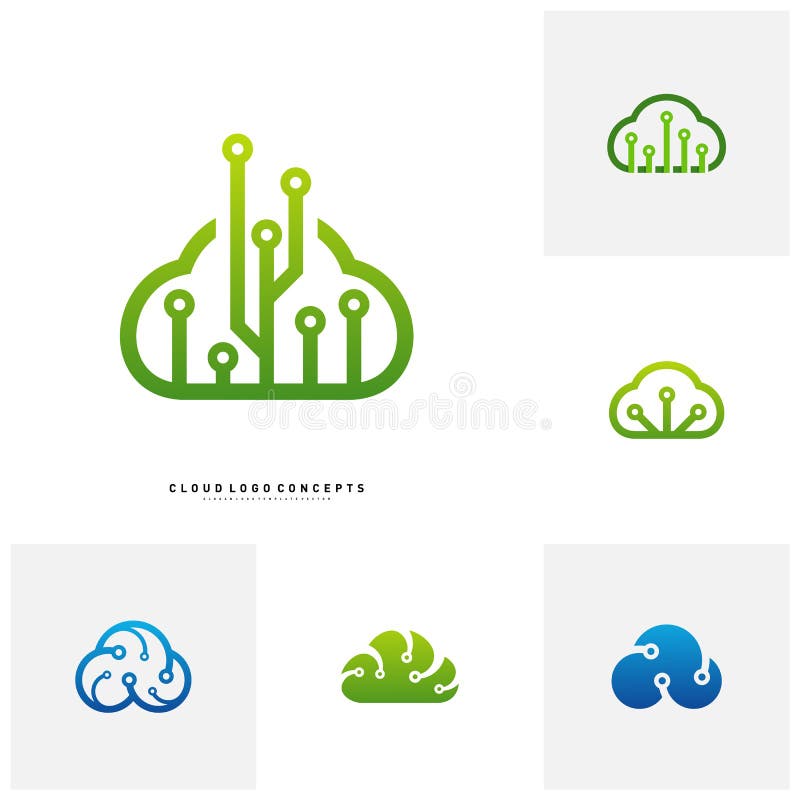 Set of Cloud Tech Logo Design Concept Vector. Tech Cloud Logo Template ...