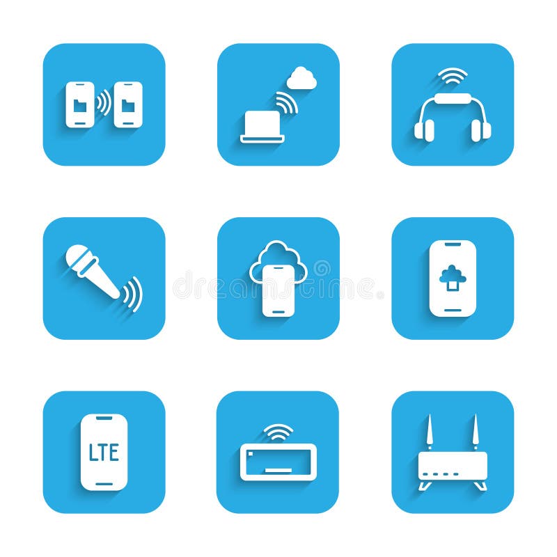 Set Cloud Technology Data, Computer Keyboard, Router and Wi-fi Signal ...