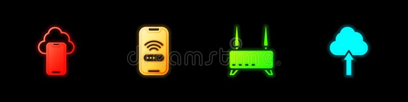 Set Cloud Technology Data, Mobile with Wi-fi Wireless, Router and ...