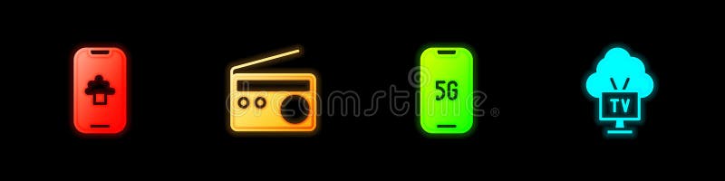 Set Cloud Technology Data, Radio, Mobile with 5G and Smart Tv Icon ...