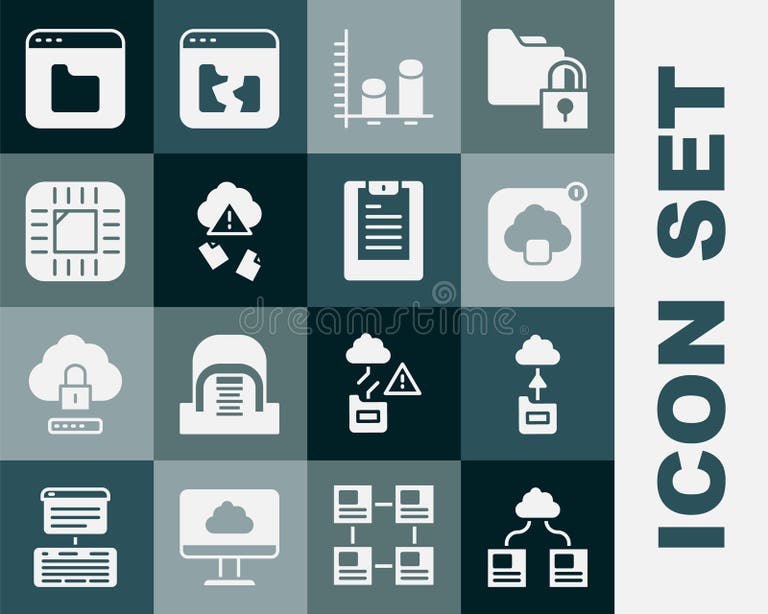 Set Cloud Technology Data Transfer, Data Analysis, Hacking, Processor with CPU, Browser Files ...