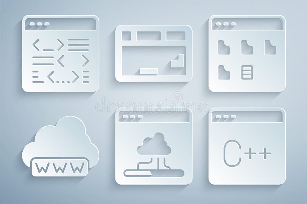 Set Cloud Technology Data Transfer, Browser Files, Web Development, Software, Keyboard and Icon ...