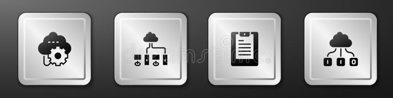 Set Cloud Technology Data Transfer, Computer Network, Server, Data Report and Icon. Silver ...