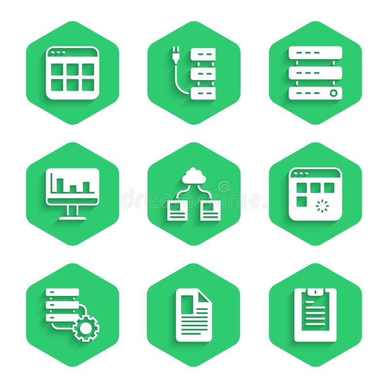 Set Cloud Technology Data Transfer, File Document, Server, Data Report, Loading Window, and Gear ...