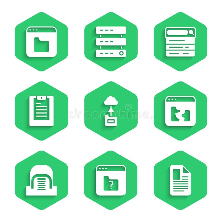 Set Cloud Technology Data Transfer, File Missing, Document, Broken File, Hangar with Servers ...