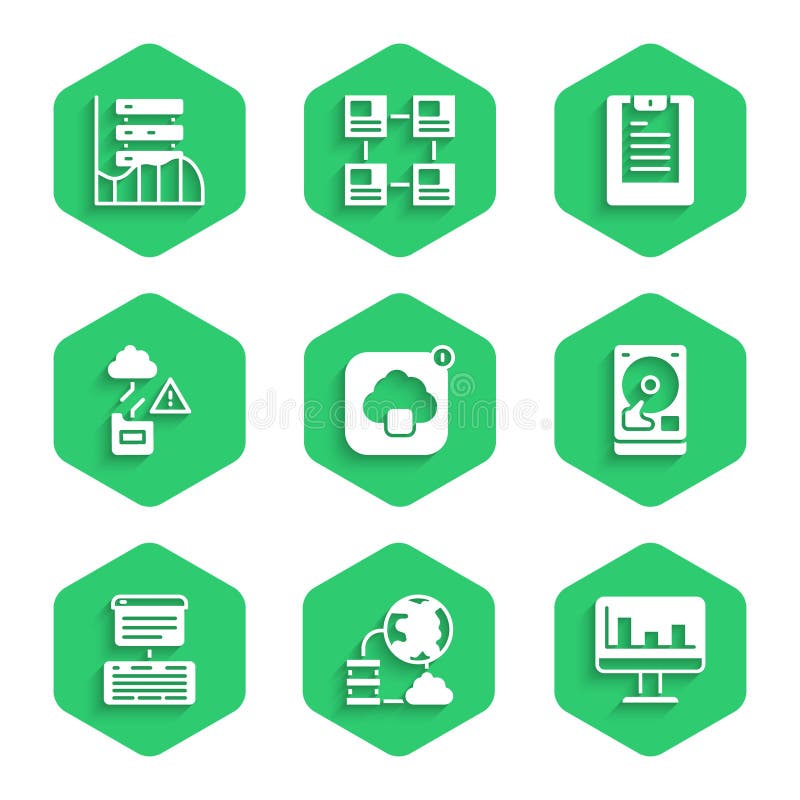 Set Cloud Technology Data Transfer, Network Cloud Connection, Monitor with Graph Chart, Hard ...