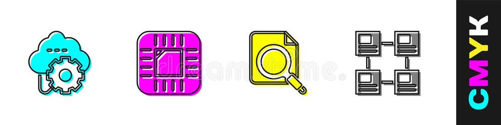 Set Cloud Technology Data Transfer, Processor with CPU, Search Concept Folder and Hierarchy ...