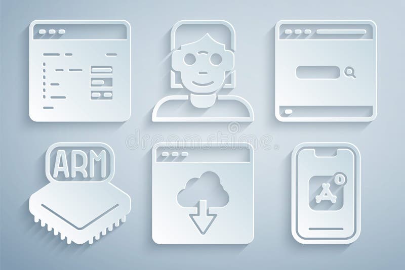 Set Cloud Technology Data Transfer Search Engine Processor Mobile Apps Hacker Coder And