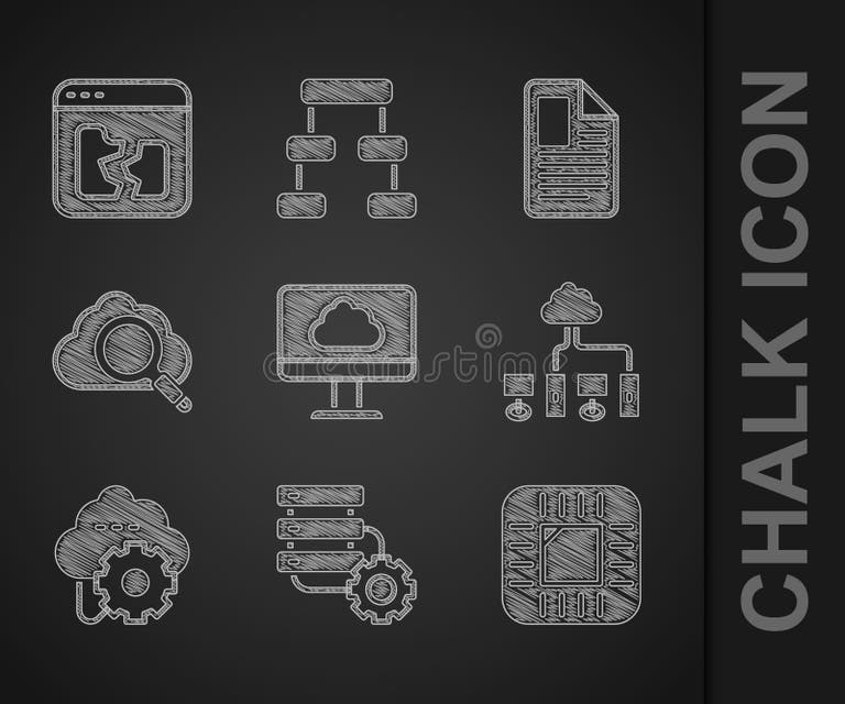 Set Cloud Technology Data Transfer, Server and Gear, Processor with CPU, Computer Network ...