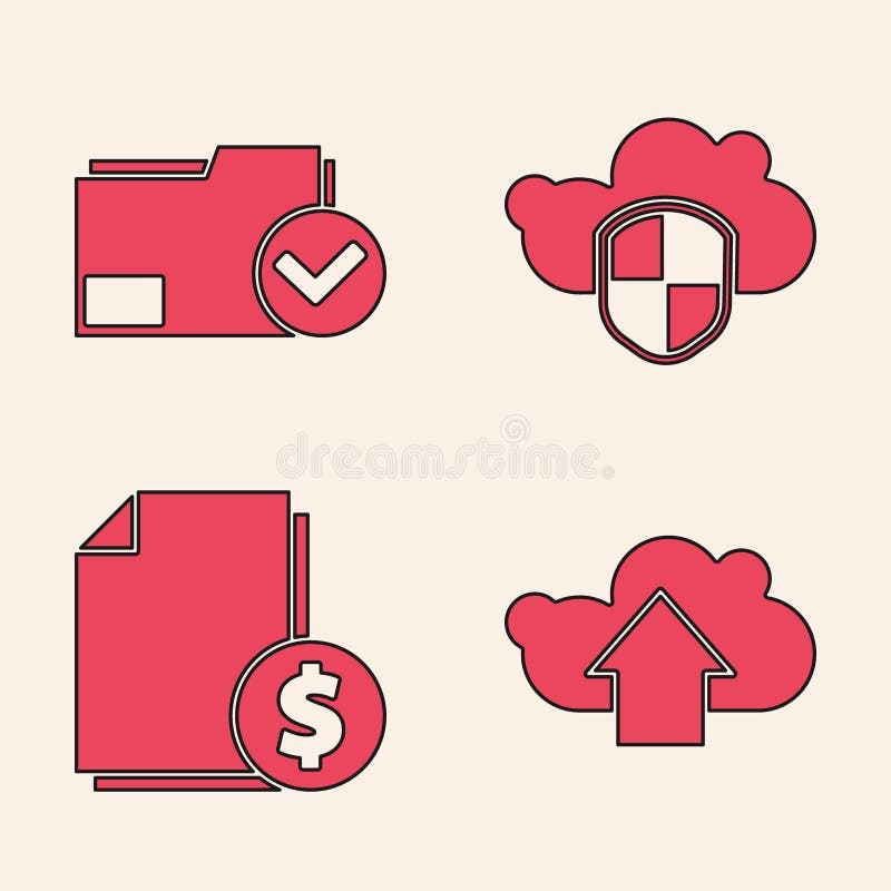 Set Cloud Upload, Document Folder and Check Mark, Cloud and Shield and ... Set Cloud Upload, Document Folder and Check Mark, Cloud and Shield and ...