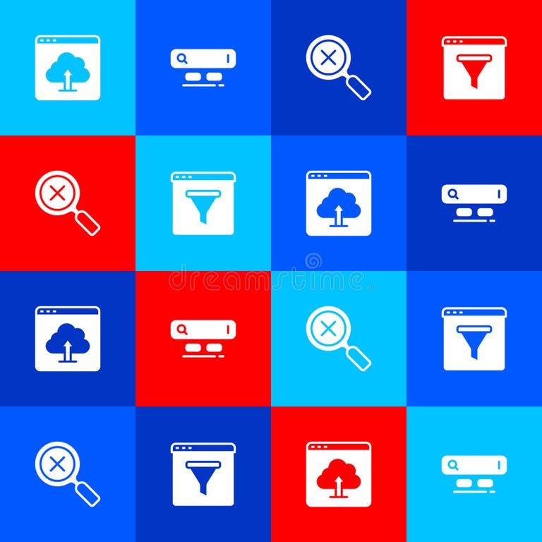 Set Cloud Upload, Search Engine, Magnifying Glass and Delete and Browser Window Icon. Vector ...