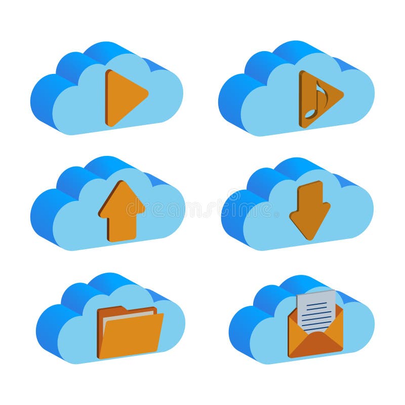 A Set of Cloud Backup Data Folders, Isolated on a White Background ...