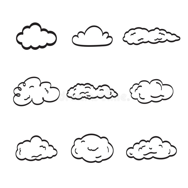 Set of Cloud Vector Illustration Hand Drawn Stock Vector - Illustration ...
