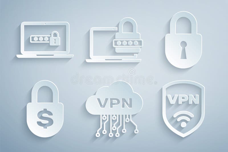 Set Cloud VPN Interface, Lock, Money Lock, Shield with Wireless, Laptop ...
