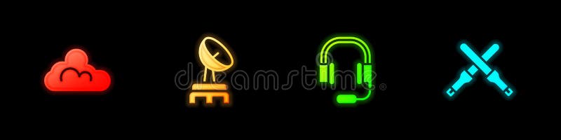 Set Cloud Weather, Radar, Headphones with Microphone and Marshalling ...