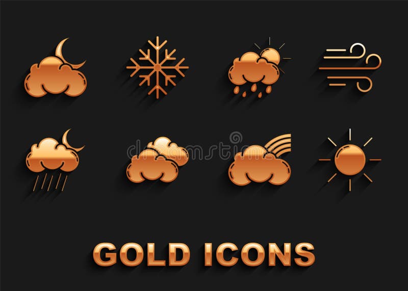 Set Cloud, Wind, Sun, Rainbow with Clouds, Rain and Moon, Sun, Stars ...