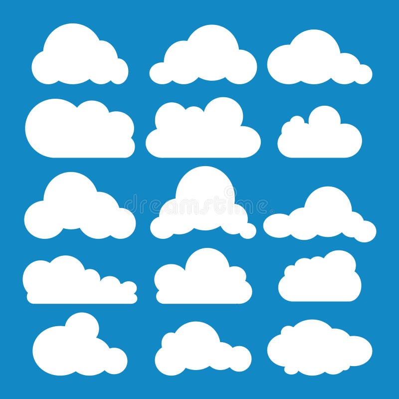 Set of Clouds in Blue Sky. Cloud Icon Shape. Collection of Different ...