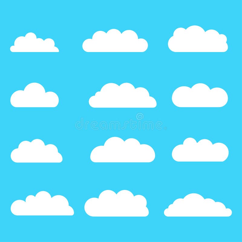 Set of Clouds. Set of Different Clouds on Blue Background Stock Vector ...