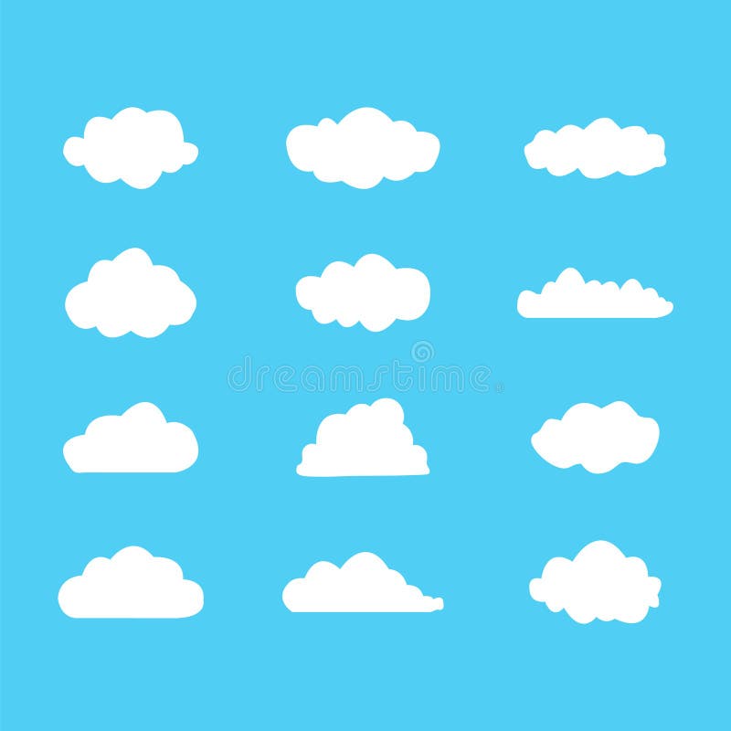 Set of Clouds. Set of Different Clouds on Blue Background Vector ...