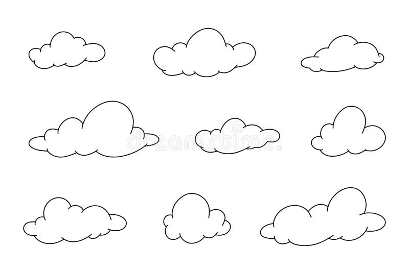 A Set of Clouds of Different Shapes Drawn by Hand Isolated on a White ...