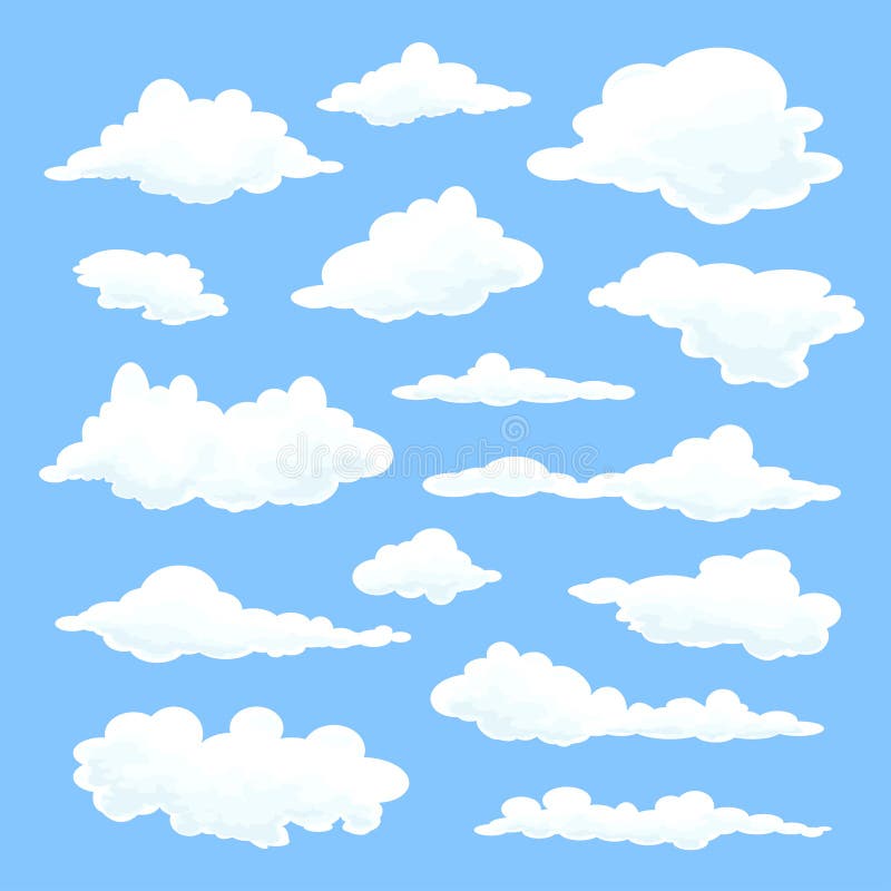 Set of Clouds in a Flat Design on a Blue Background Stock Vector ...
