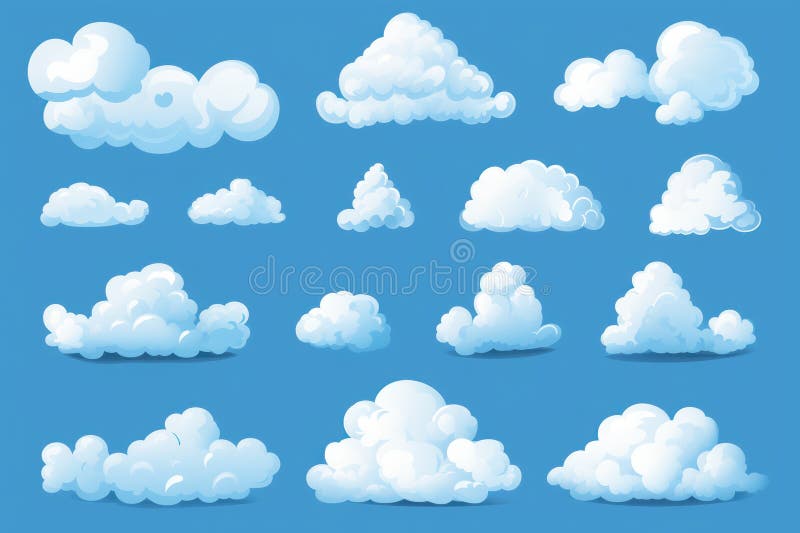 Set of Clouds in an Illustration on a Blue Background. White Cloud ...