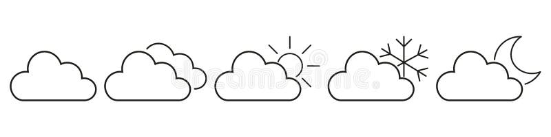 Set of Clouds in a Linear Style. Cloud in Line or Outline Collection ...