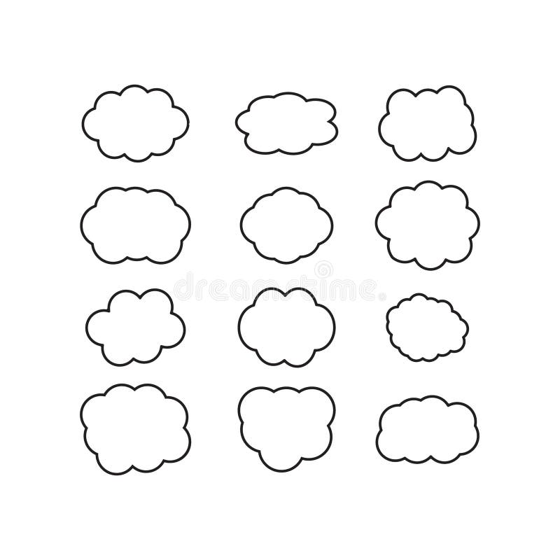 Set of Clouds Outline Different Clouds Outline on White Background ...