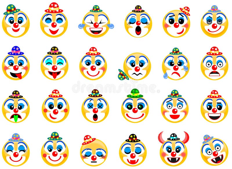 Set of 24 Clown Emoticons in Different Moods Stock Photo - Illustration ...