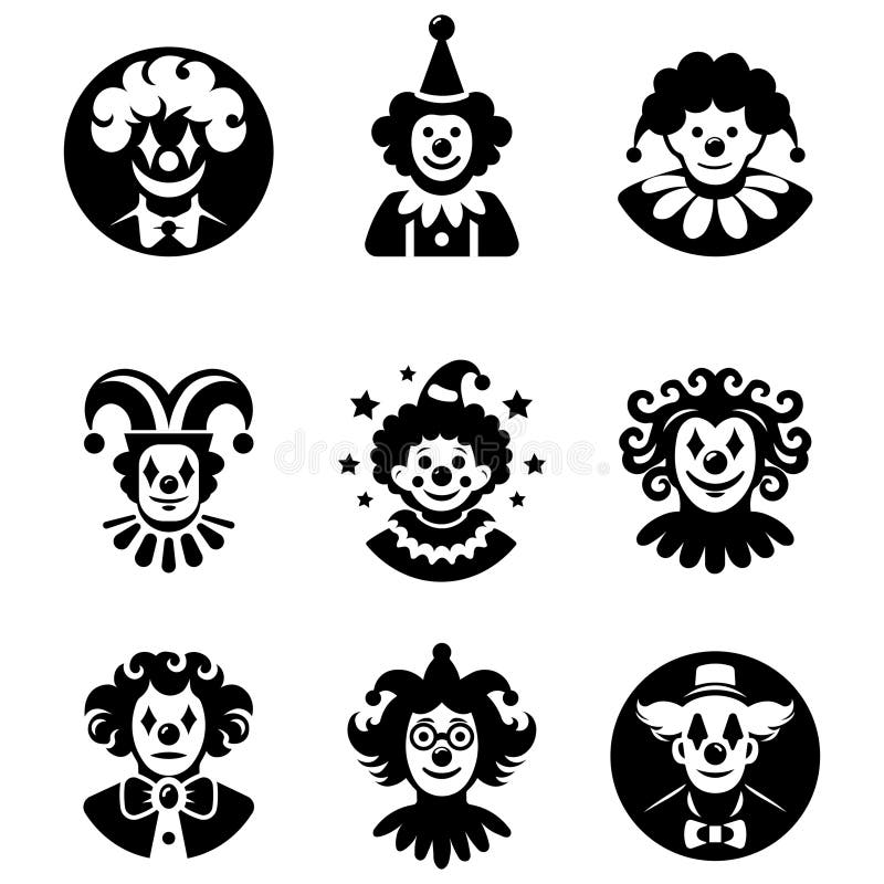 Set of Clown Icons in Flat Style Stock Vector - Illustration of white ...