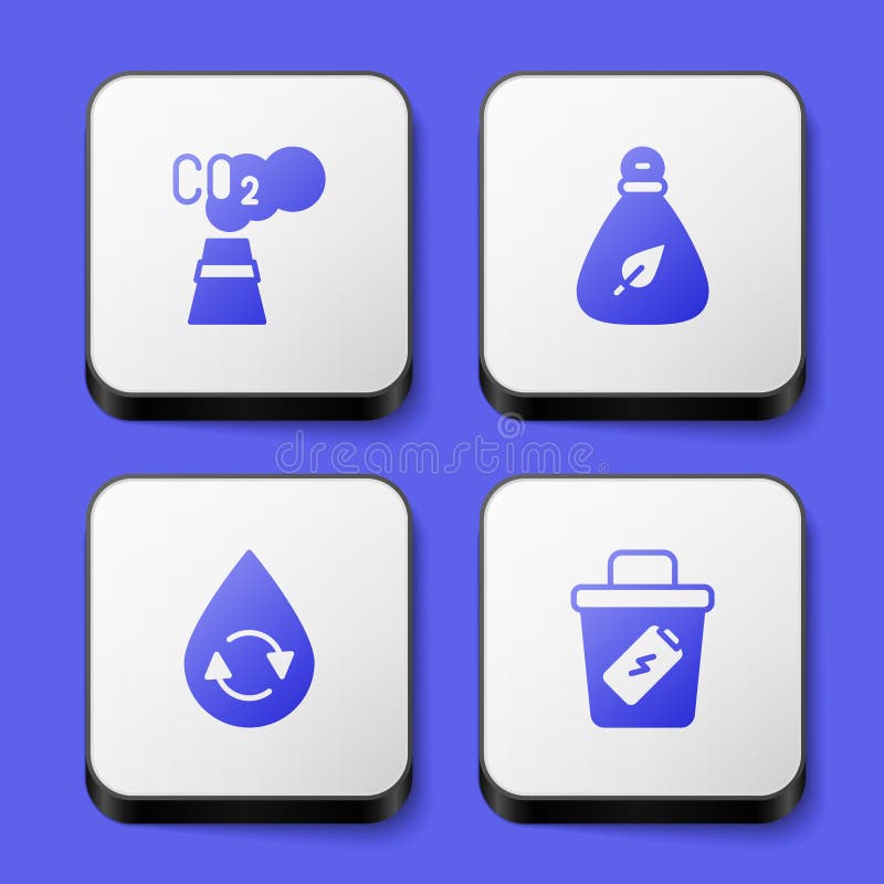 Set CO2 Emissions in Cloud, Garbage Bag, Recycle Clean Aqua and Trash ...