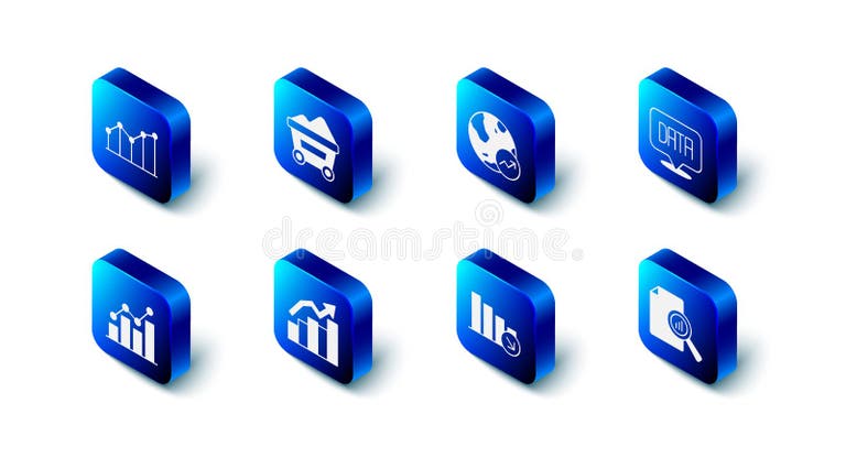 Set Coal Mine Trolley, Financial Growth, Data Analysis, Document with Graph Chart, Decrease, Pie ...