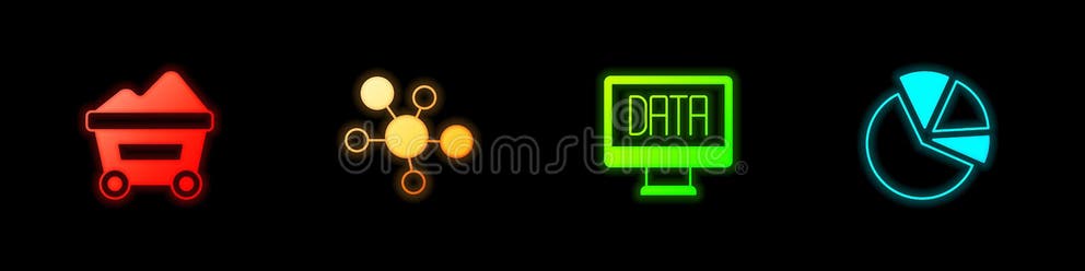 Set Coal Mine Trolley, Mind Map Infographic, Data Analysis and Pie Chart Icon. Vector Stock ...