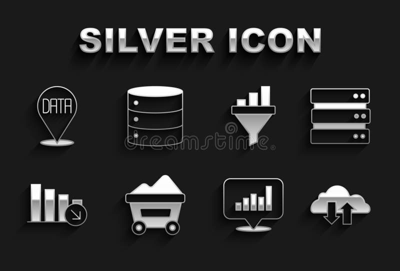 Set Coal Mine Trolley, Server, Cloud Download and Upload, Pie Chart Infographic, Financial ...