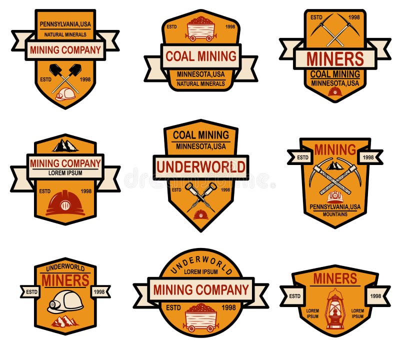Set of Coal Mining Company Emblem Templates. Design Element for Logo ...