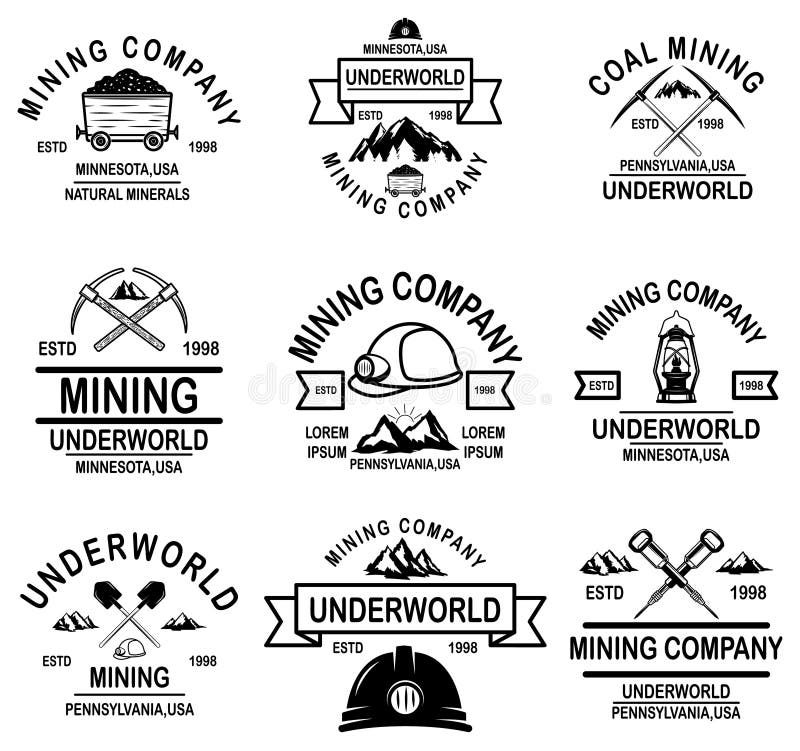 Set of Coal Mining Company Emblem Templates. Design Element for Logo ...